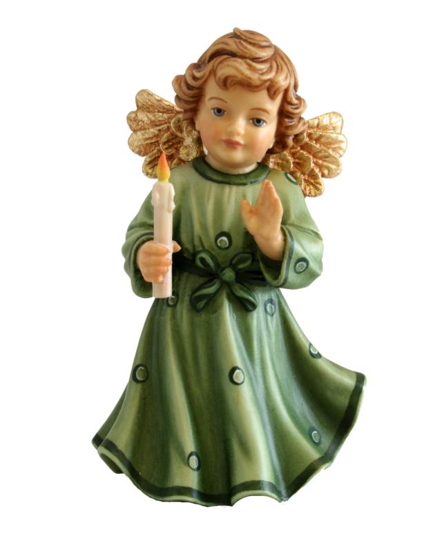 Angelo in legno con candela abito verde sfumato – Dolfi