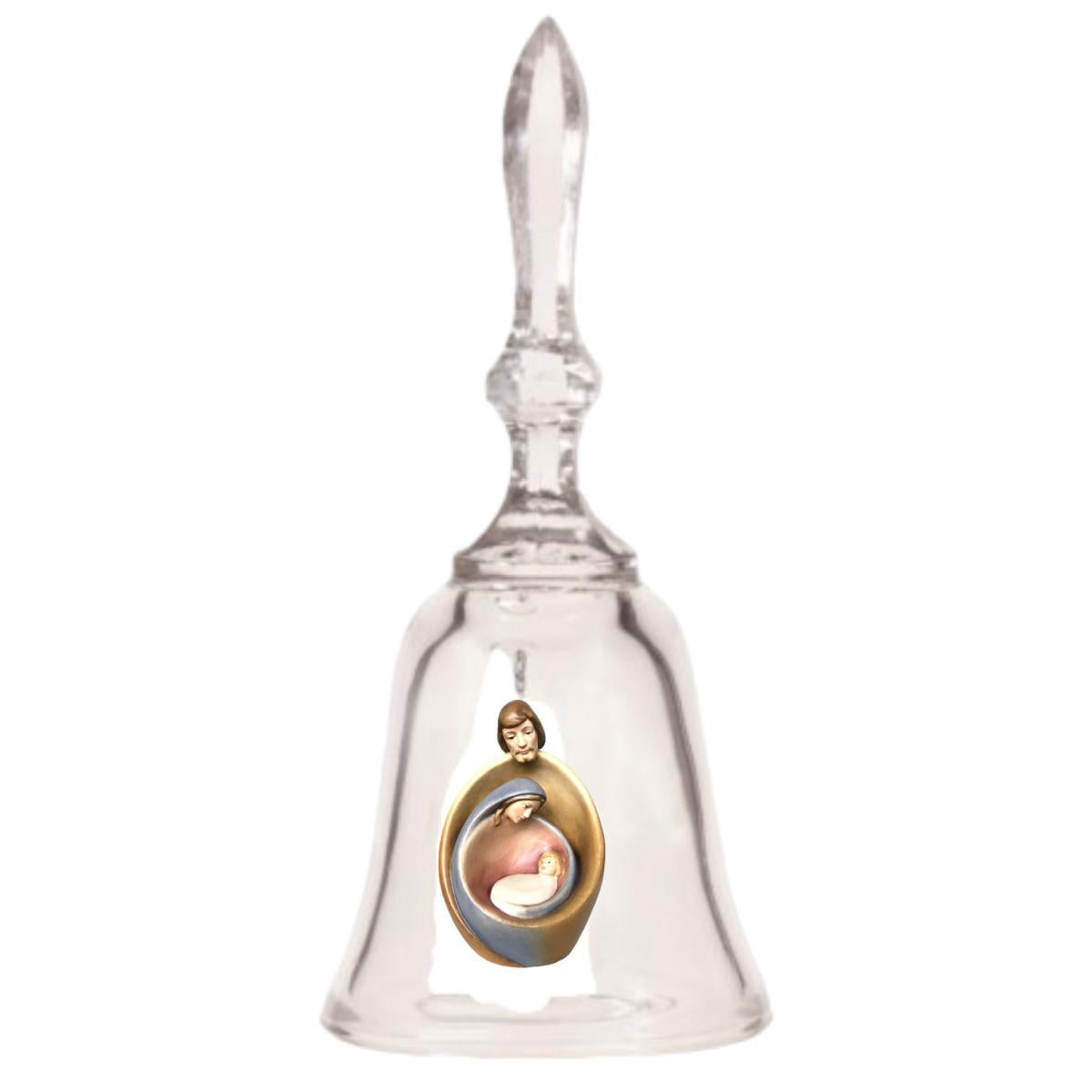Cristal Bell with Holy Family carved in wood - color – Dolfi