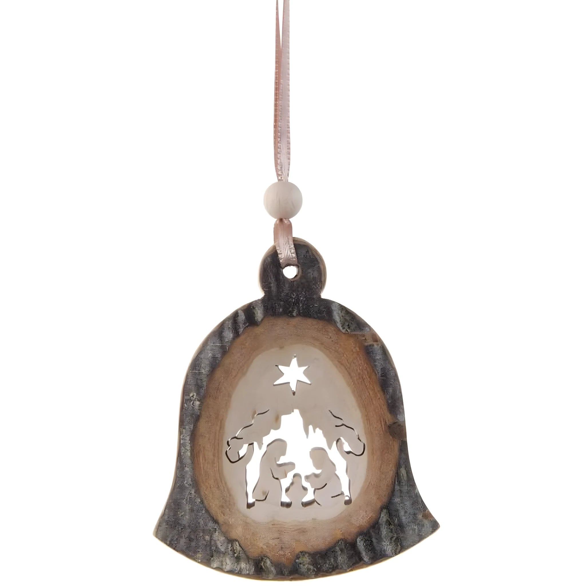 Christmas Bell Ornament with Engraved Nativity Scene in Maple Wood – Dolfi