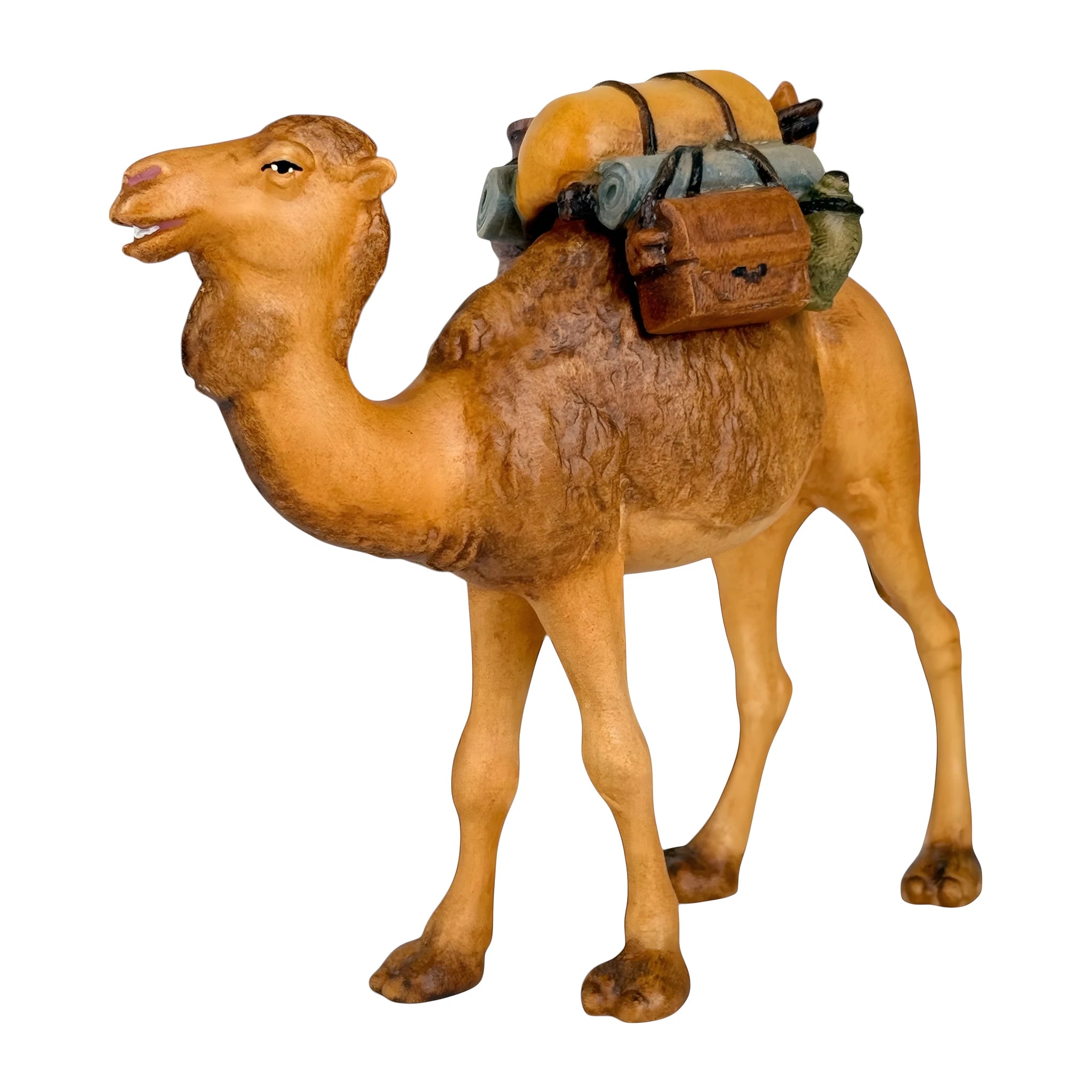 Handmade Wooden Nativity Camel with Saddle and Load – Dolfi