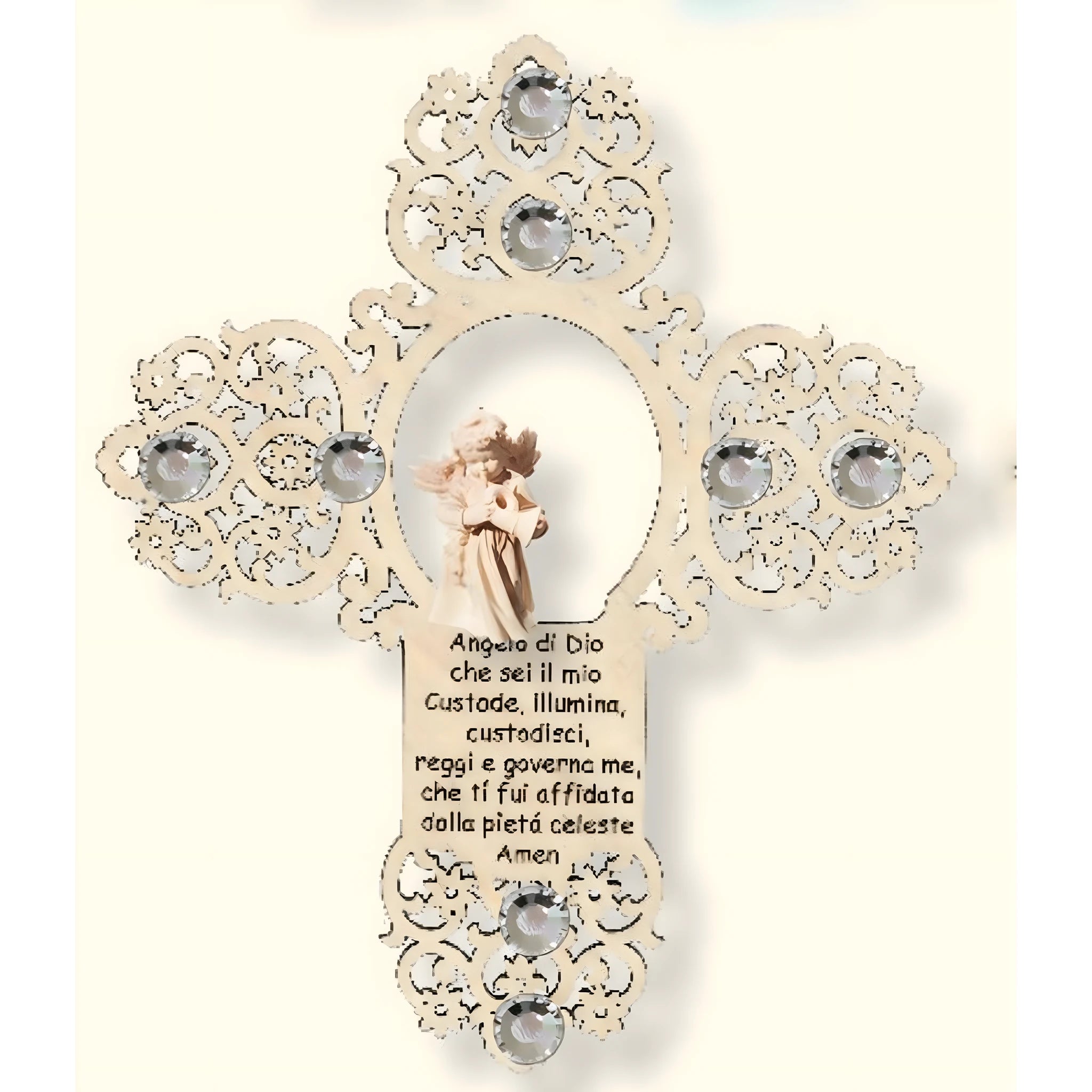 Cruz Ángel de la Guarda en Madera de Arce y Cristales para Regalo de B ...