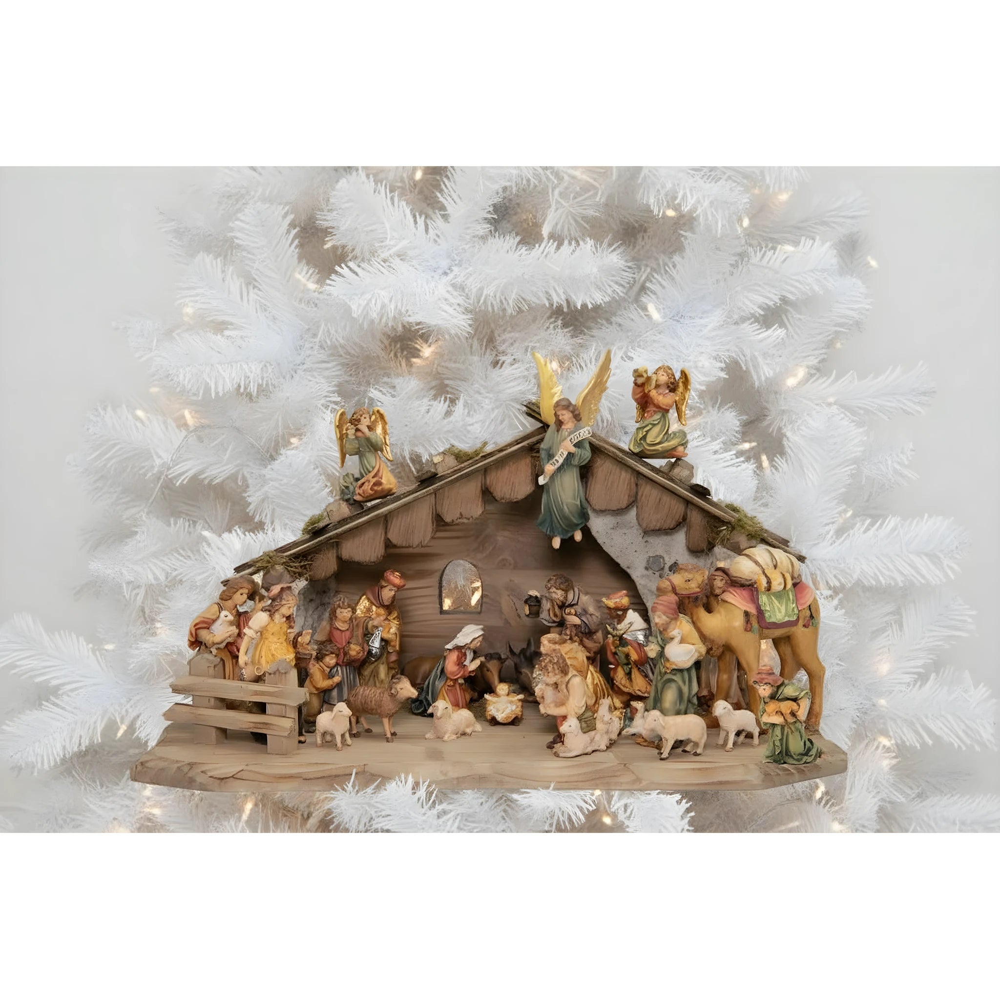 Handmade Wooden Nativity Scene | Complete Set with Stable and 24 Color ...