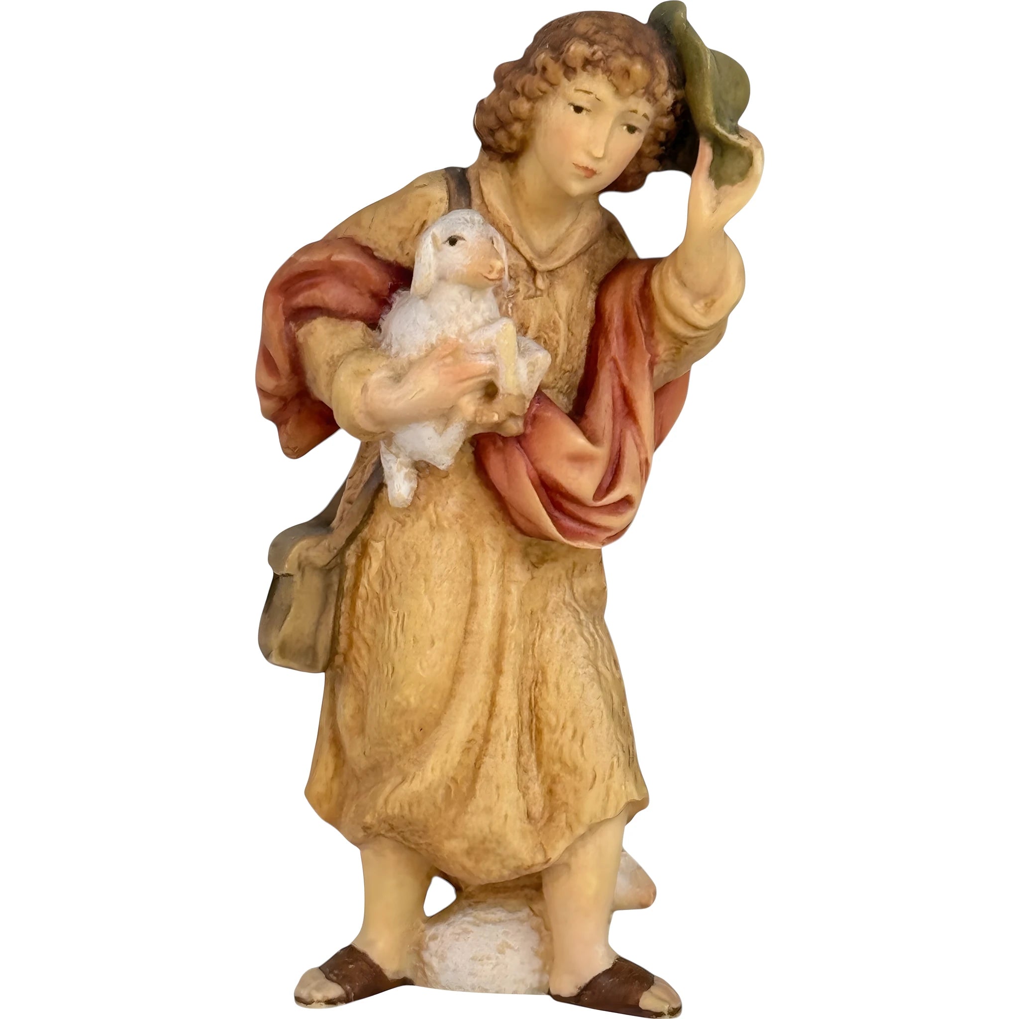 Shepherd with Lamb and Hat | Val Gardena Wood Carving – Dolfi