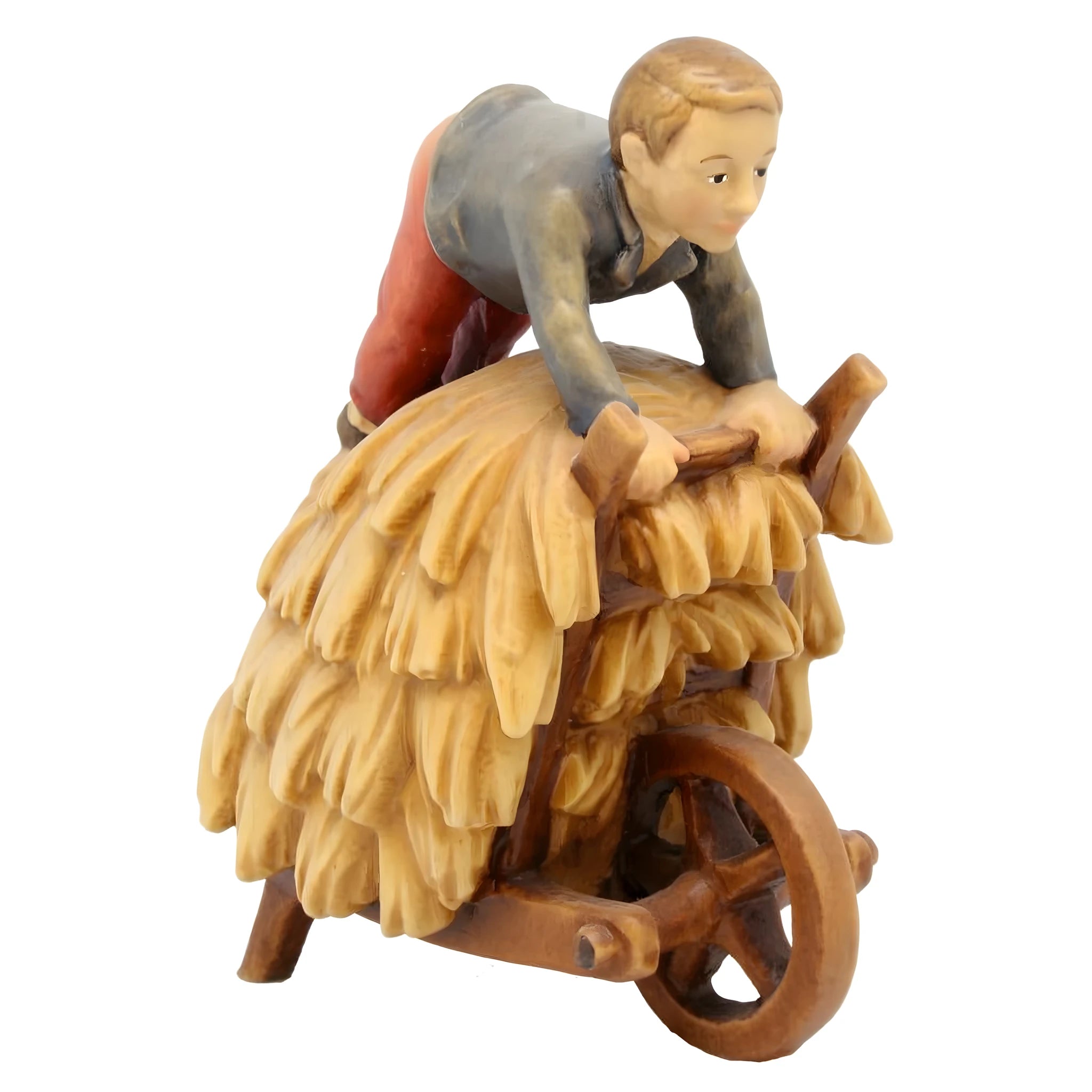 Shepherd with Wheelbarrow and Hay Carved | Val Gardena Maple Wood – Dolfi